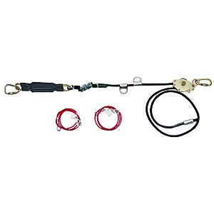 MSA 10150424 Gravity SureLine Two-Worker Temporary Horizontal Black Synthetic Rope Lifeline with Shock Absorber and Bypass Shuttles, 60' Cable