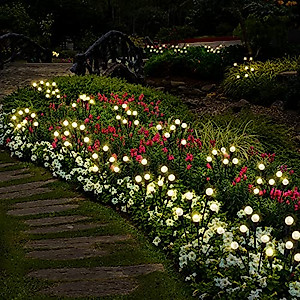 4PCS 8LED Solar Powered Garden Lights Outdoor Waterproof, Solar Starburst Swaying Garden Lights, Swaying When Wind Blows Solar Garden Lights Outdoor Decorative String Lights (Warm | 8LED Bulbs-4PACK)