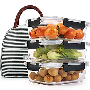 DAS TRUST 3 Pack 36oz Glass Food Storage Containers Meal Prep Containers Reusable Fridge Organizers Lunch Container for Adults Food Storage Containers with Lids Airtight Pizza Salad Storage Container