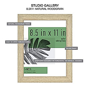 MCS Studio Gallery 8.5x11 Picture Frame Natural Woodgrain, Rectangle Photo Frame for Photos, Posters & Art Prints & Easel for Tapletop Display (2-Pack)