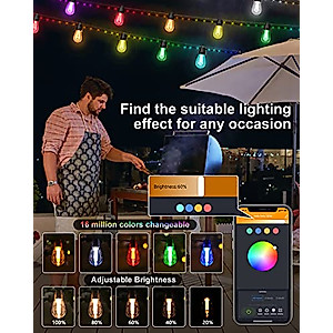 RGB & Warm White 50ft Smart String Lights Outdoor with Rope Fairy, Waterproof Shatterproof Bluetooth APP Remote Control Color Changing Dimmable Patio Lights for Balcony, Backyard, Party, Holiday RGBw