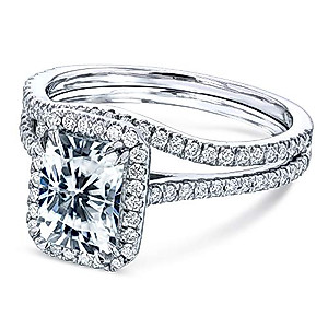 Kobelli 1.8ct Radiant Moissanite & Lab Diamond Halo Bridal Set - white-gold / 7.0 G-H