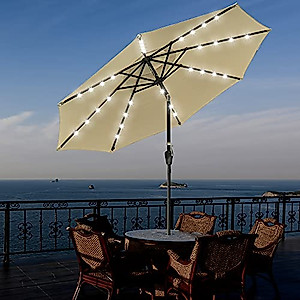 Yescom 9ft 32 Solar Powered LED Light Outdoor Patio Umbrella with 8 Rib Crank Tilt for Table Market Beach Pool Cafe Deck