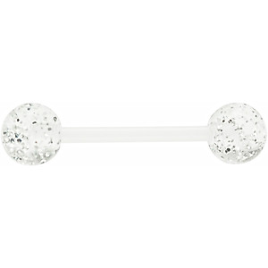 Forbidden Body Jewelry 14g 16mm (5/8 Inch) Hypoallergenic PTFE Flexible Clear Ultra Glitter Nipple & Tongue Ring Barbell