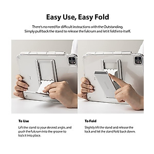 Ringke Fusion with Outstanding [Case + Stand] Compatible with iPad Pro 11 Inch Case (4th 2022, 3rd 2021, 2nd 2020, 1st 2018) Transparent Cover with Pencil Holder + Kickstand - Clear & Light Gray