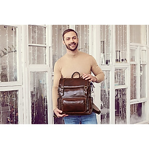 Time Resistance Leather Backpack Travel Bag Carry On Full Grain Real Leather Bag