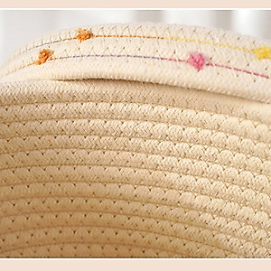 HERCHR Cotton Rope Basket, Small Rainbow Basket Mini Woven Basket Small Round Basket Woven Storage Basket with Lid for Organizing