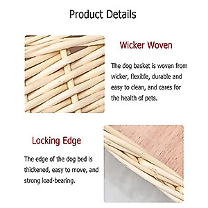 ZJMK Wicker Dog Cat Bed with Cushion & Bamboo Mat, Small Medium Dogs Cats Basket Washable Wicker Nest, Various Size (Size : #1(50×38cm/19.7×15in))
