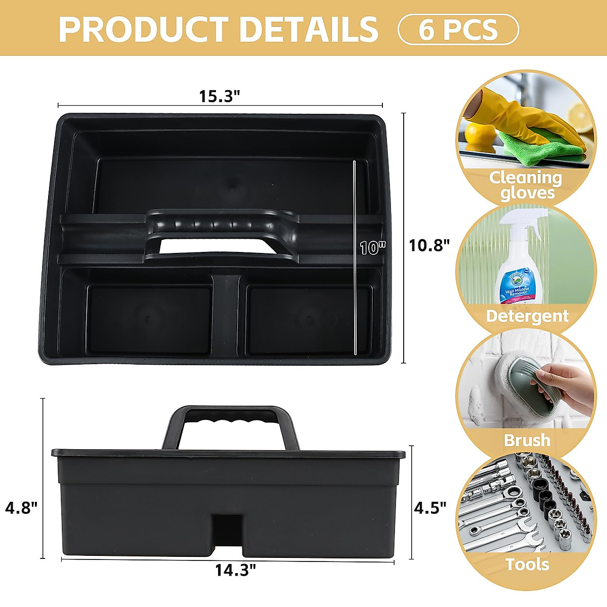 Jandson 6 Pack Cleaning Organizer Caddy with Handle, Plastic Carry Caddy for Cleaning Products