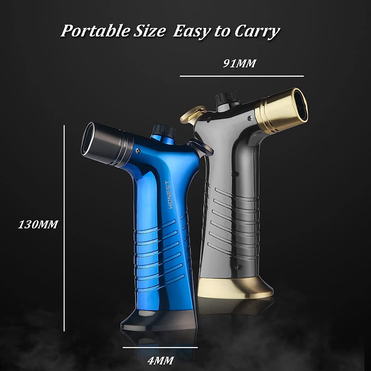 Honest Kitchen Torch Blow Torch Refillable Butane Torch For Cooking Food Baking BBQ Dabs Cocktail Smoke Hookah Coal & More (Blue Two Flame)