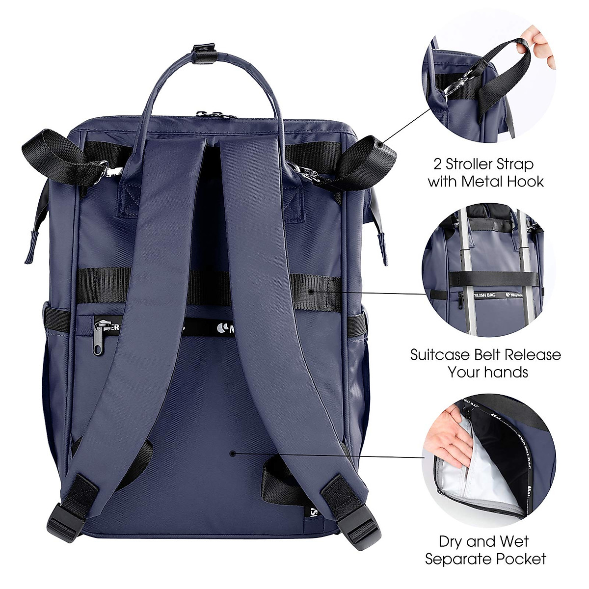 BesyPro Baby Diaper Bag Backpack Waterproof Travel Back Pack Maternity Nappy Changing Bags with Changing Pad Insulated Pockets,Navy Blue