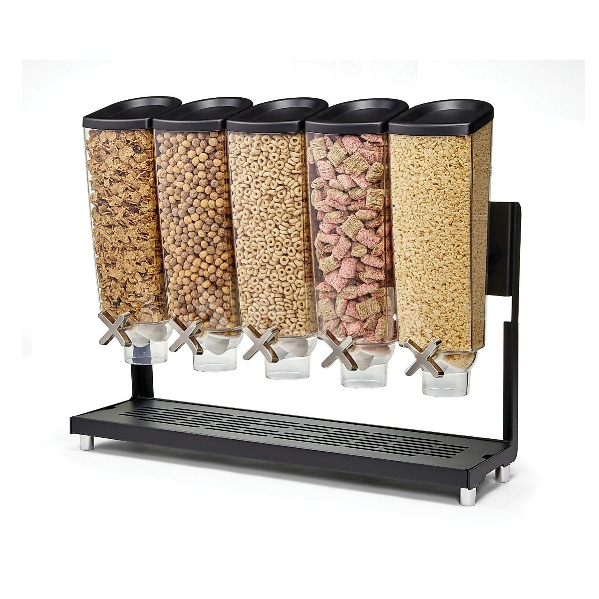Rosseto EZ-PRO EZ577 Five-Container Table Top Cereal Dispenser Stand & Catch Tray, Black (1 Gallon Each)
