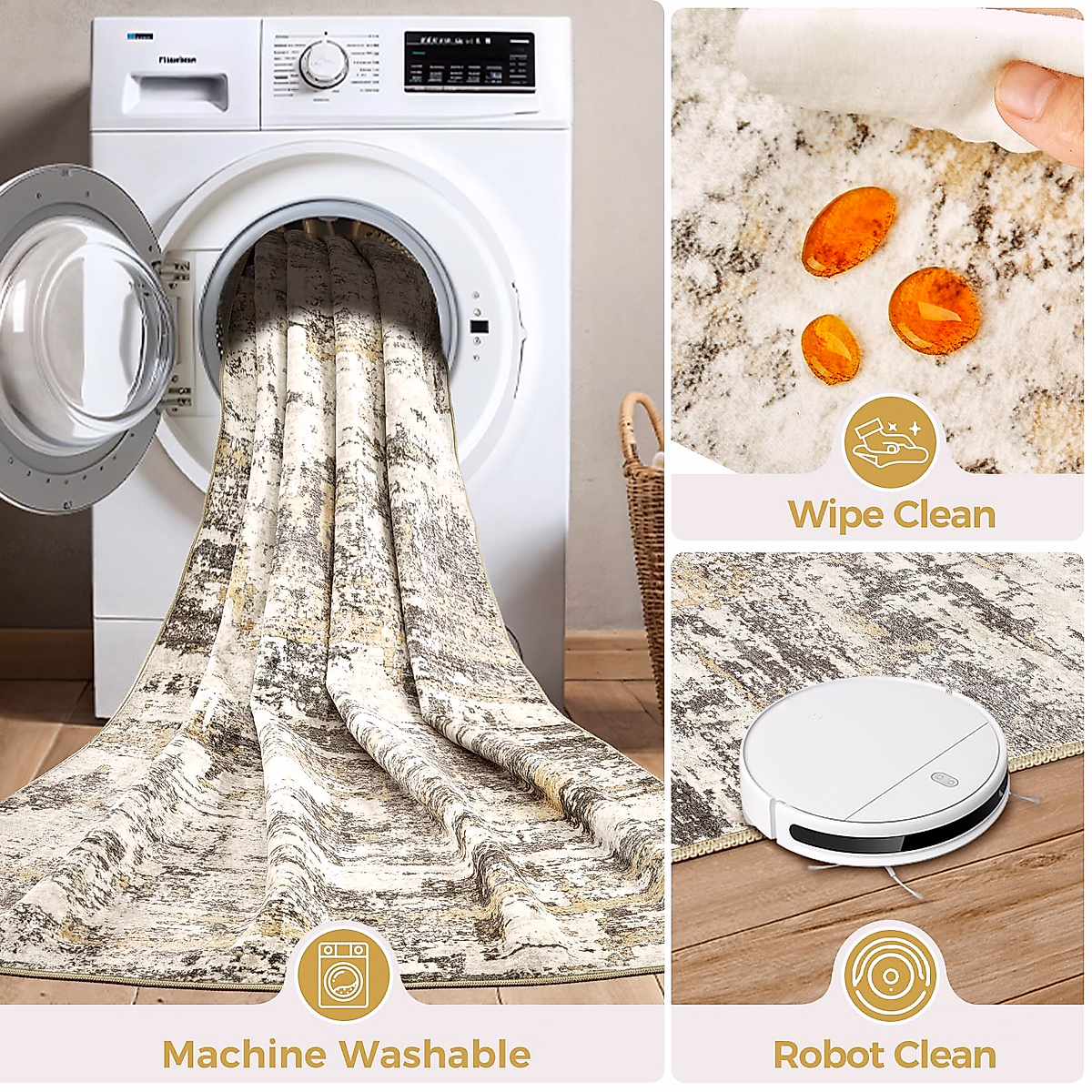 Area Rug Living Room Rugs 5x7: Modern Neutral Abstract Aesthetic Rug for Bedroom Dining Room Table - Large Soft Stain Resistant Machine Washable Rug, Indoor Home Office Carpet - Gold Brown