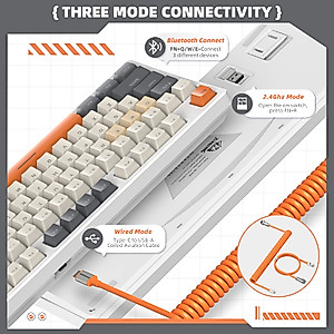 ZIYOU LANG K87 TKL Hot Swappable Wireless Mechanical Gaming Keyboard with Custom Coiled USB C Cable, Triple Mode 2.4Ghz/Bluetooth 5.0/Wired, Red Switches 20 RGB Backlit 3000mAh Battery for PC Laptop