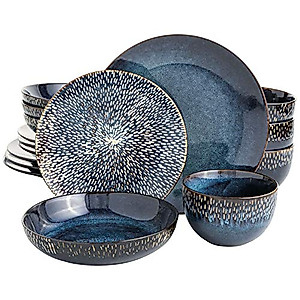 Gibson Elite Matisse 16 Piece Double Bowl Dinnerware Set, Cobalt Blue