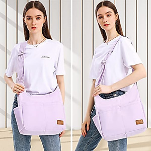 MYHOZEE Purple Canvas Tote Bag for Women - Durable, Lightweight, Large Capacity with Multiple Pockets, Adjustable Wide Shoulder Strap, Stylish and Versatile