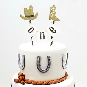 Western Cowboy Theme Birthday Cake Topper - Cowboy Party Supplies For Kids - Glitter Cowboy Hat 1st Birthday Cake Topper - Cowboy Baby Shower Cake Decor - Cowgirl Theme Cake Decorations - Wild West
