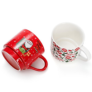 Elsjoy Set of 4 Christmas Stackable Coffee Mugs with Rack, 15 oz Christmas Coffee Mugs with Metal Stand Ceramic Mug Set, Xmas Holiday Cappuccino Cups for Cocoa, Latte, Americano
