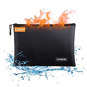 JUNDUN Fireproof Document Bags,14.2”x 10.0”Waterproof and Fireproof Money Bag,Fireproof Safe Storage Pouch with Zipper for A4 Document Holder,File,Cash and Tablet