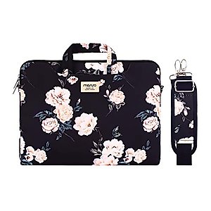MOSISO Laptop Shoulder Bag Compatible with MacBook Air 15 inch M2 A2941 2023/Pro 16 2023-2019 M2 A2780 M1 A2485 A2141/Pro 15 A1398,15-15.6 inch Notebook, Camellia Carrying Sleeve with Belt, Black