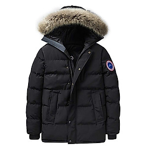 Men's Winter Coat Water-Repellent Windproof Fur Hooded Thicken Long Parka Puffer Jacket (black-1, L)