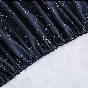 Wake In Cloud - Constellation Sheet Set, Navy Blue with White Space Stars Pattern Printed, Soft Microfiber Bedding (4pcs, Full Size)