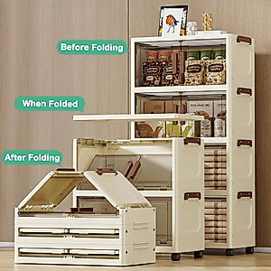 Roweida Stackable Storage Bins with Lids 8 Gal Folding,5-Tier 18.9x9.8x10.2in Plastic Foldable Storage Boxes with Doors