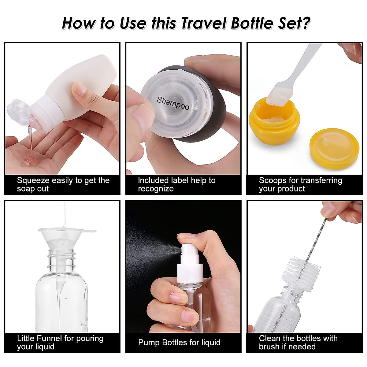 Beveetio 18 Pack Travel Bottles TSA Approved Containers,3oz + 2oz Leak Proof Travel Accessories Toiletries,BPA Free Silicone Squeezable Travel Tubes for Cosmetic Shampoo Conditioner Lotion Soap