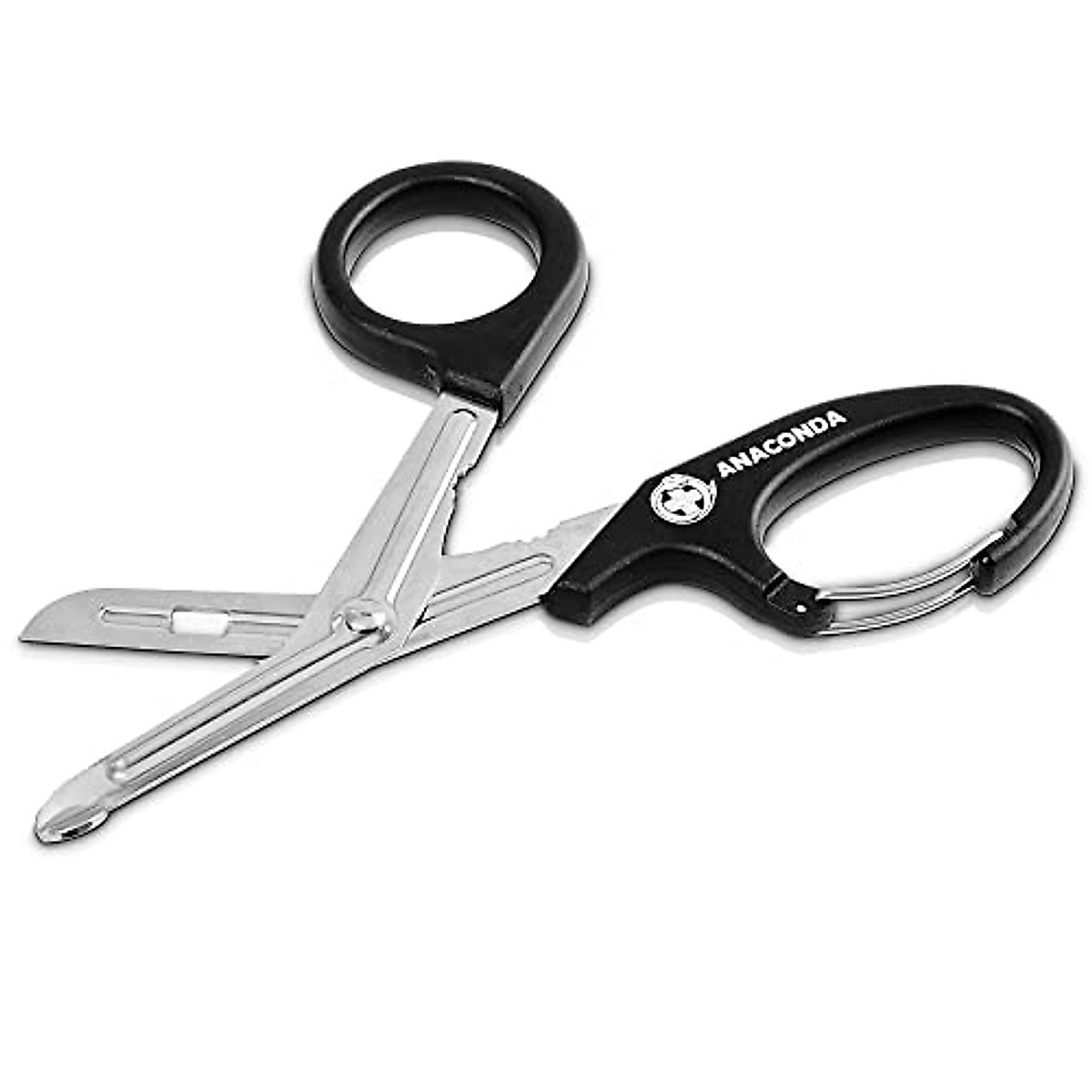 2 Pack Anaconda Medical Trauma Shears with Built-In Carabiner Clip (7.5 inch, Black and Blue)