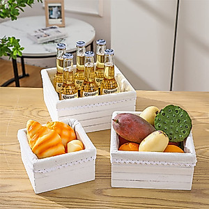 Quan Shuo Antique Square Nesting Box, Decorative Farmhouse Wooden Storage Box 3-Piece Set, White