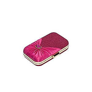 Mulian LilY Hot pink Evening Bags For Women Glitter Crystal Pleated Satin Clutch Purse With Detachable Chain Strap M639