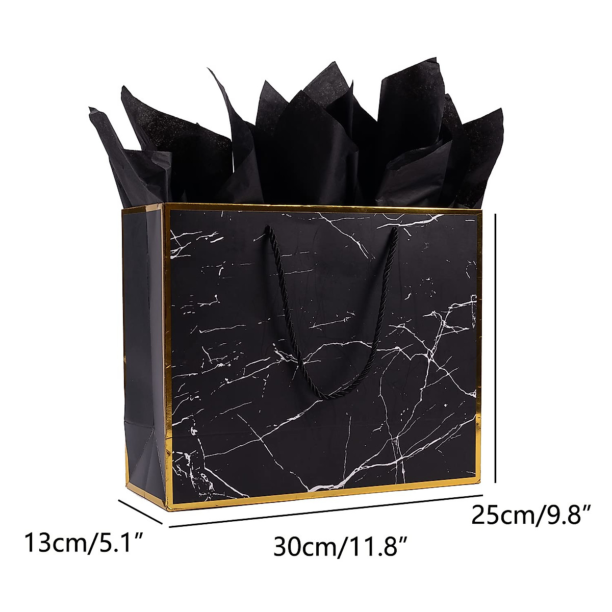 ysmile Marble Black 12" Premium Gift Bag with Tissue Paper for Men Birthday Father Day