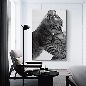 Family Cat Poster, Black & White Art Cat Decor, Animal Posters & Prints, Cute Art Wall Decor, Modern Home Wall Art Living Room Bedroom Kids Room Canvas Art Poster & Wall Art 12x18 Inch (Unframed)