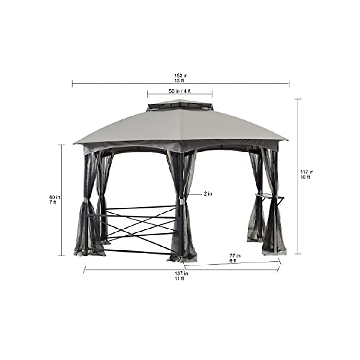 Sunjoy Ashton 14.7x14.7 ft. 2-Tone Hexagon Steel Gazebo with 2-Tier Dome Roof, Gray