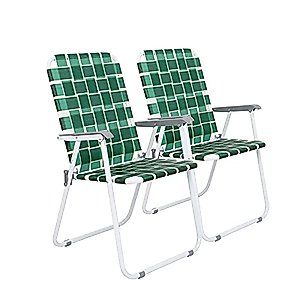 VINGLI Patio Lawn Webbed Folding Chairs Set of 2, Outdoor Beach Portable Camping Chair for Yard, Garden (Dark Green, Classic)