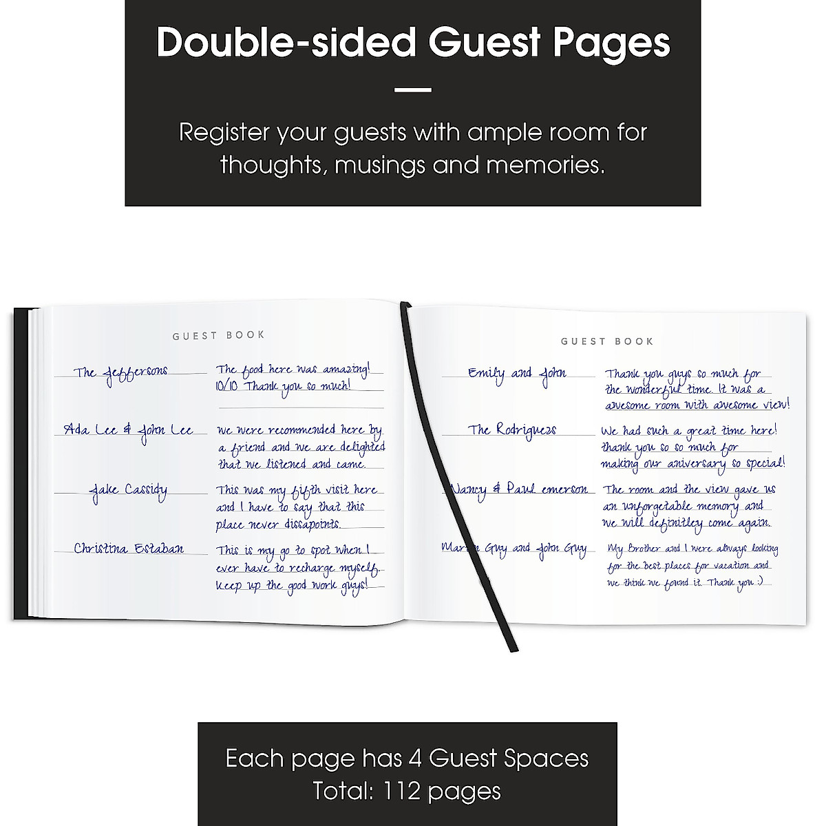 Useful Co. Black Guest Book, Use as Guest Book Wedding Reception, Sign in Book, Guest Book for Vacation Home, Funeral Guest Book, Hardbound Guestbook, Leather Cover, 112 Pages, 9 x 7 Inches