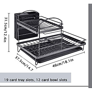 Plate Rack Draining Dish Rack Dish Drying Rack, 2 Tier Dish Rack With Drainboard, Dish Drainer With Utensil Holder And Cup Holder Pan Plate Holder