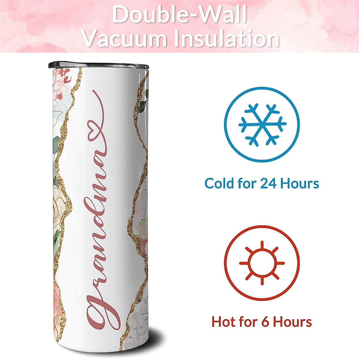 owbgsdh 20 oz Grandma Skinny Tumblers with Lid and Straw, Grandma Stainless Steel Vacuum Insulated Travel Coffee Mug Cup Water Bottle, Grandma Birthday Gifts for Grandmother