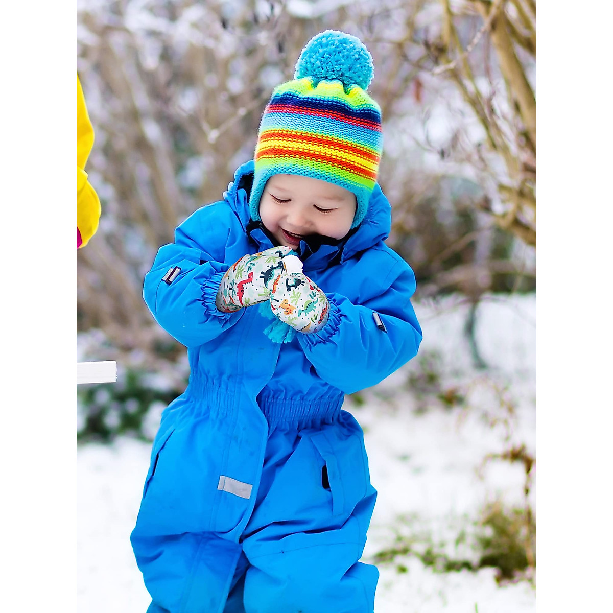 SATINIOR 2 Pairs Girls Waterproof Mittens Kids Snow Gloves Warm Thicken Ski Gloves for Winter Outdoor Activities(2-5 Years,Dinosaur Style)