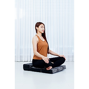 Leewadee Foldable Floor Mattress – 2 in 1 Floor Meditation Mat for Yoga and Relaxation, Seating Futon with Kapok, 20 x 28 inches, Black White