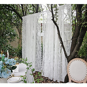 Aspthoyu White Net Curtains 2 Pcs Patterned Voile Curtains Lace Curtain for Windows, Curtain Panels with 2 Ties for Decorate Home Garden Party Wedding, W150cm x H180cm