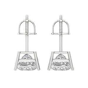 Clara Pucci 2.0 ct Princess Cut Conflict Free Solitaire Fine Genuine Moissanite Anniversary Stud Earrings 14k White Gold Screw Back