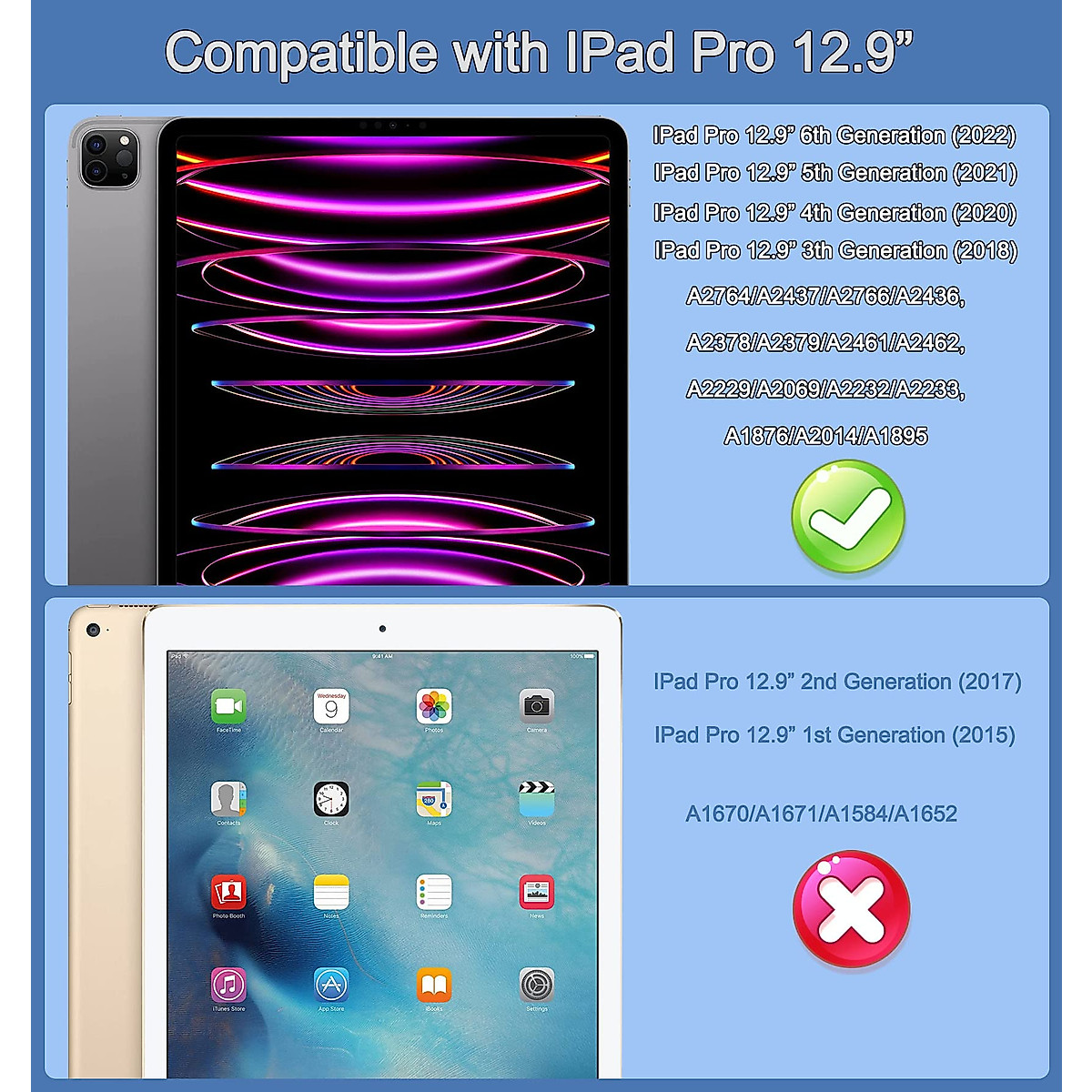 Rantice iPad Pro 12.9 Case 6th/5th Generation with Apple Pencil Holder, Hybrid Shockproof Rugged Drop Protection Cover with Kickstand for iPad Pro 12.9'' 2022/2021 Released (Black)
