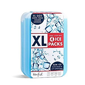 Fit & Fresh XL Cool Coolers Freezer Slim Ice Pack for Lunch Box, Set of 4, Xtra Large, Blue, 4 count (Pack of 1)