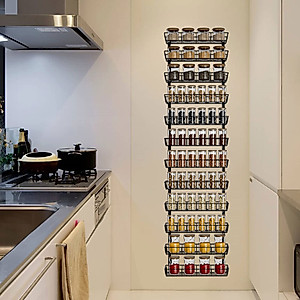 SWOMMOLY Adjustable Wall Mount Spice Rack Organizer, 12-Tier Dual-use (Multi-use) Hanging Spice Shelf Storage for Kitchen Pantry Cabinet Door, Seasoning Holder Organizer, Black