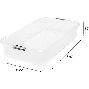 IRIS USA Underbed Buckle-Up Box 50 Quart Plastic Storage Container, Clear (2 Pack)