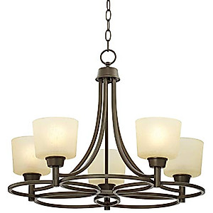 Regency Hill Whitfield Oil Rubbed Bronze Chandelier Lighting 23" Wide Farmhouse Rustic Glass Shades 5-Light Fixture for Dining Room Living House Home Foyer Kitchen Island Entryway Bedroom