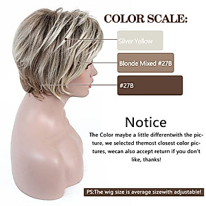 Rosa Star Short Wig Ombre Brown Mixed Blonde Hair Wigs Natural Curly with Bangs Synthetic Hair Fibers Heat Resistant Full Wig for Women