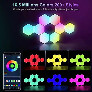 10 Pcs Hexagon LED Lights, Hexa Light Panels, Modular DIY Hexagon Wall Light APP and Remote Control Smart RGB Gaming Light Music Sync Hexagon Light Panels for Living Room, Bedroom, Gaming Rooms