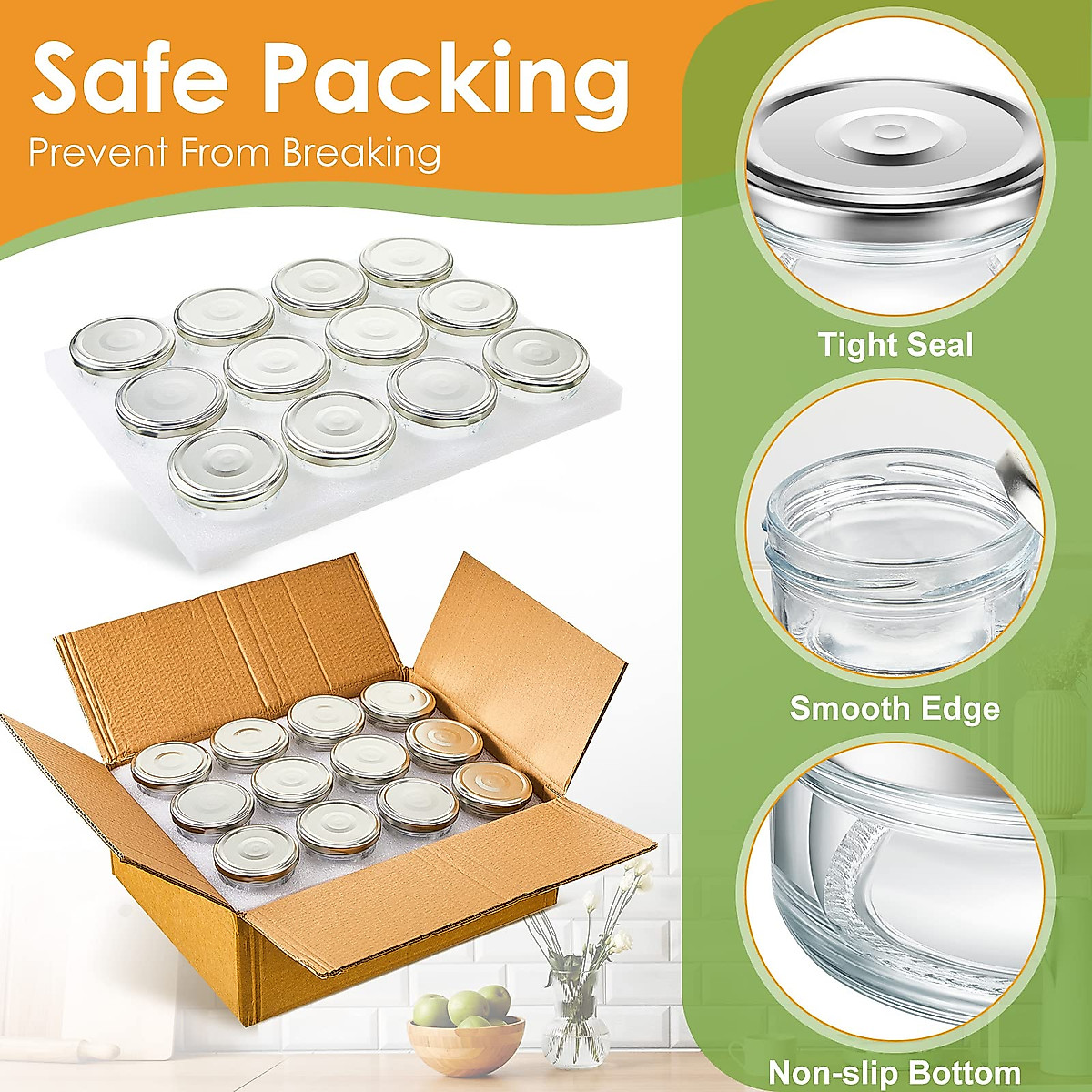 Sabary 24 Pcs 2.5 oz Salad Dressing Container Reusable Glass Condiment Containers with Lids Glass Food Storage Containers Small Glass Jars Sauce Containers for Lunch Box Picnic Travel, Silver Lids